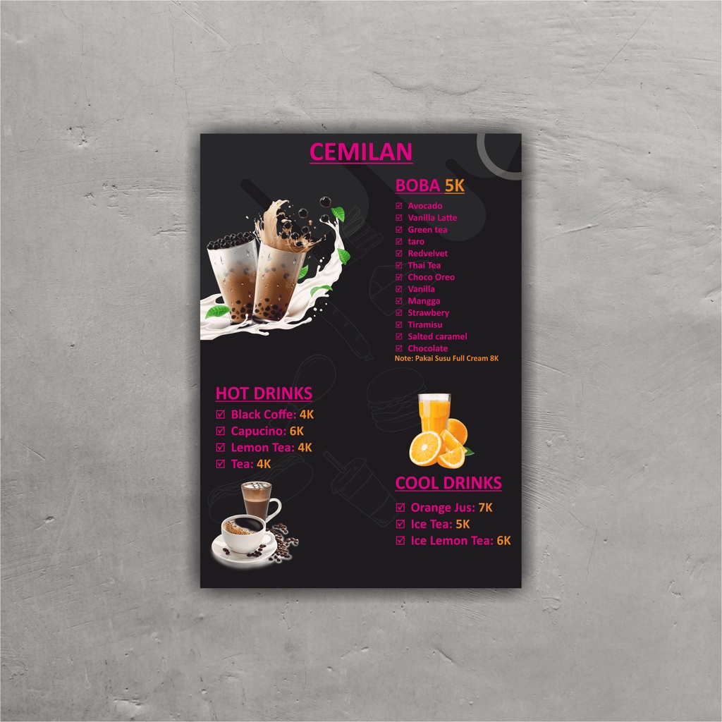 Jual Cetak Menu Makanan Ukuran A4 + Gratis Laminating 3 Lembar | Shopee ...