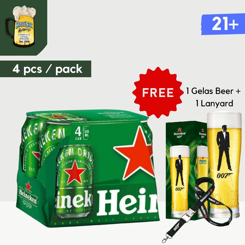 Jual Heineken Beer Can 4.8% 320 ml Isi 4 Kaleng - James bond | Shopee ...