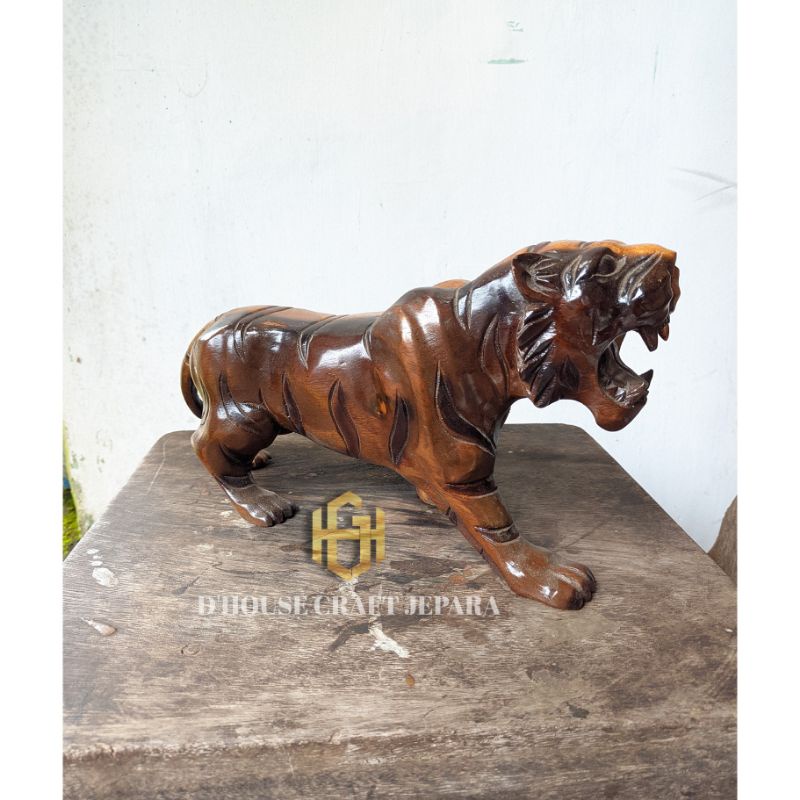Jual Patung Macan Mengaung Ukir Kayu Trembesi Solid Pajangan Meja ...