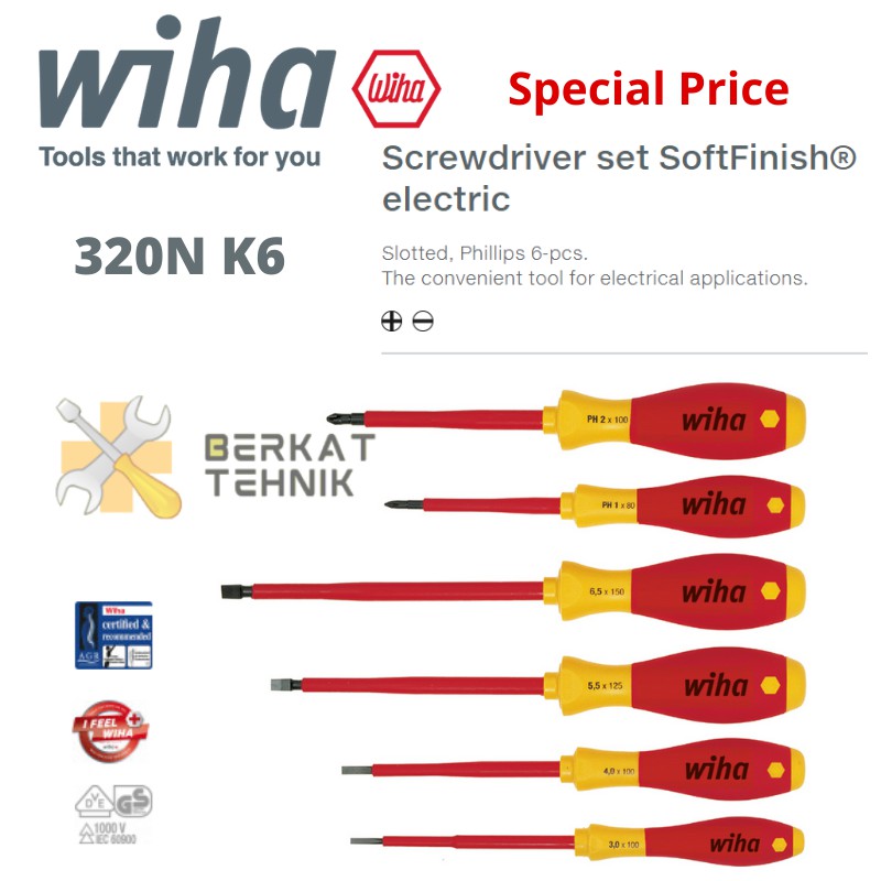 Jual Obeng WIHA 320N K6 SoftFinish Electric Slotted Phillips Screwdriver Set 6Pcs Obeng Plus Min ...
