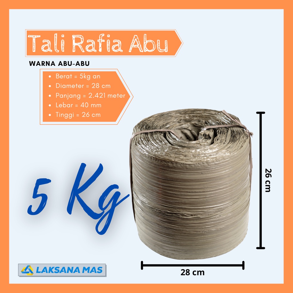 Jual Tali Plastik Laksanamas Abu/Natural Asli ±5KG | Tali Rafia Panjang 2421 Meter, Lebar 40mm ...