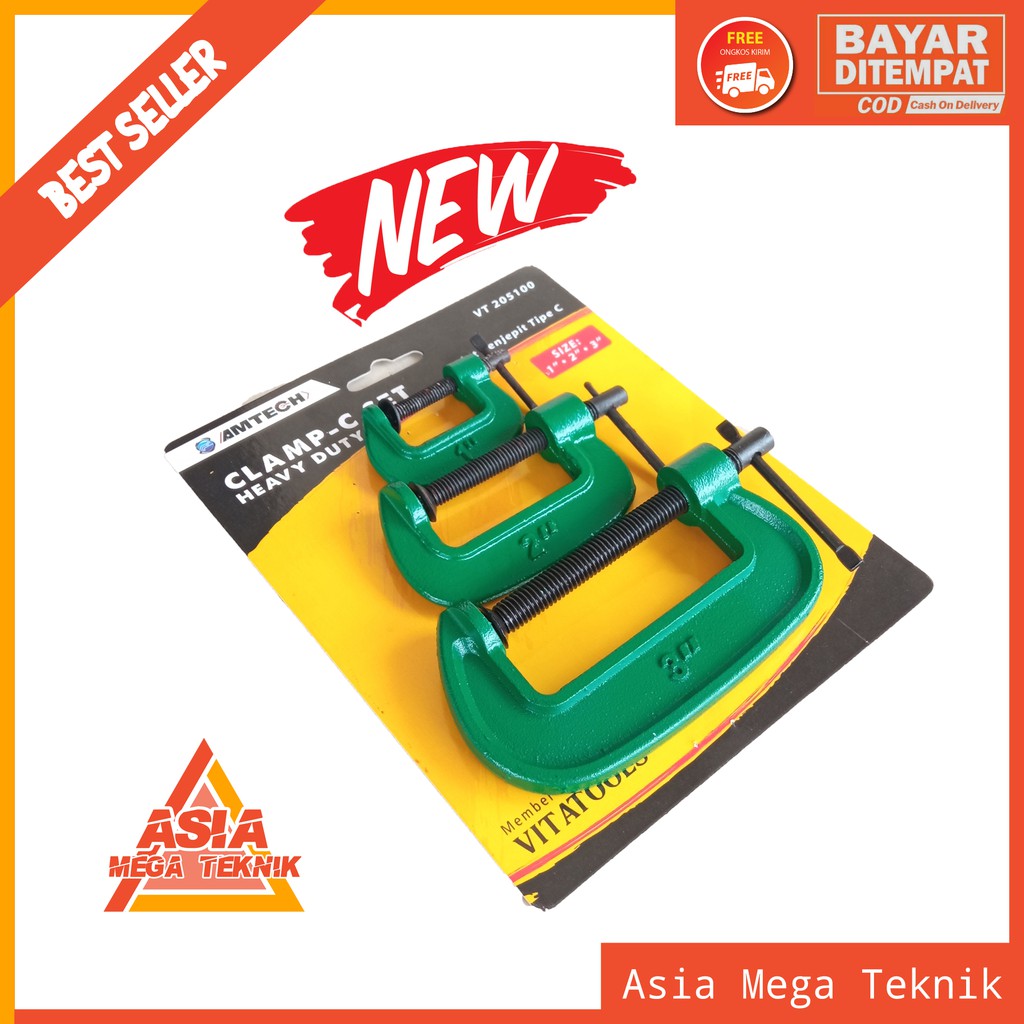 Jual Amtech Klem C Set 3 Pcs / Clamp C Set / Penjepit Catok Kayu 1 2 3 ...