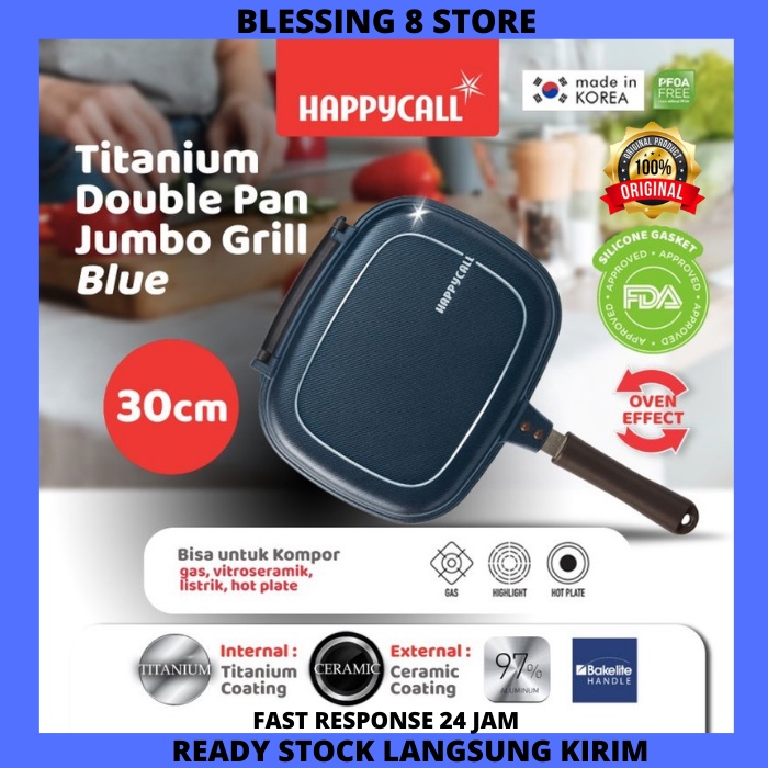 Jual Happycall Jumbo Grill Blue Titanium Double Pan Wajan Happy Call ...