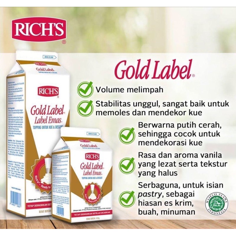 Jual Rich's Rich Gold Label Whipping Cream Non Dairy 907 gram | Shopee ...