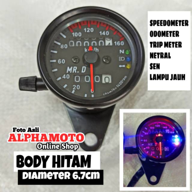 Jual speedometer universal bulat spido motor spidometer kilometer hitam ...