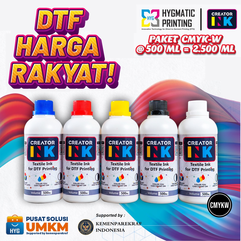 Jual Paket Tinta DTF CMYK - CMYK-W - CREATOR INK - 500 ML | Shopee Indonesia