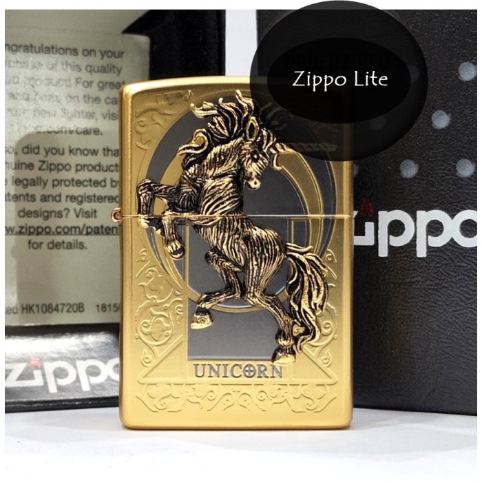 Jual jual Zippo Original Unicorn Horse Gold 3D Emblem 2 sisi Japan | Shopee Indonesia