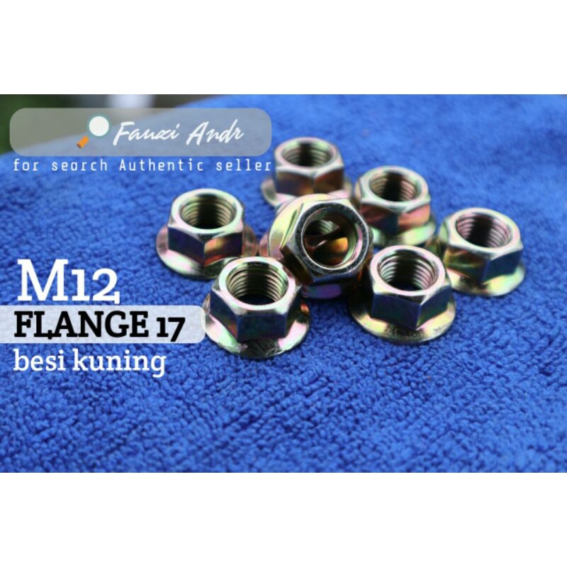 Jual MUR Flange M12 pitch 1.25 (drat halus) besi kuning | Mur 17 | Mur ...