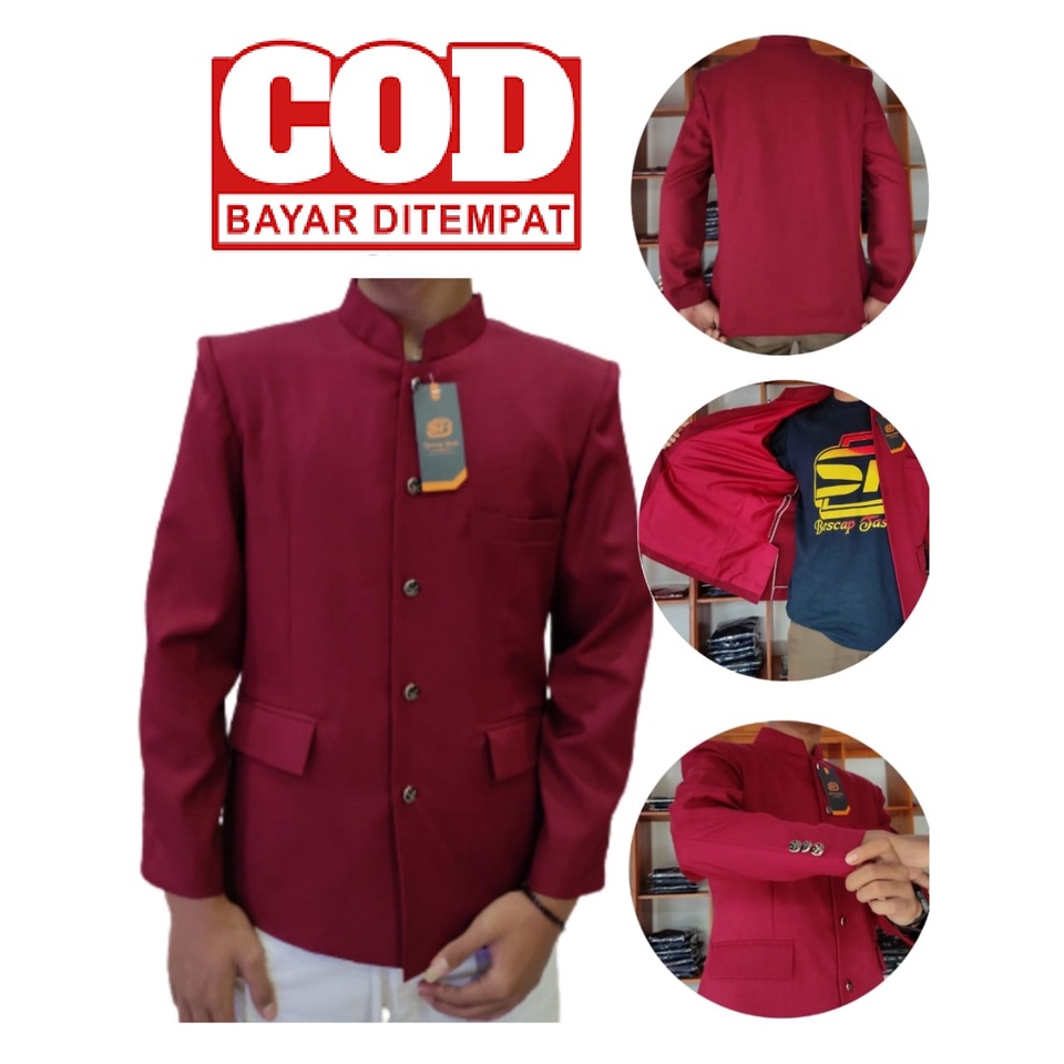 Jual Jasko Polos Merah Tua Saku Depan Jas Koko Pria Wol Novus By Bescap ...
