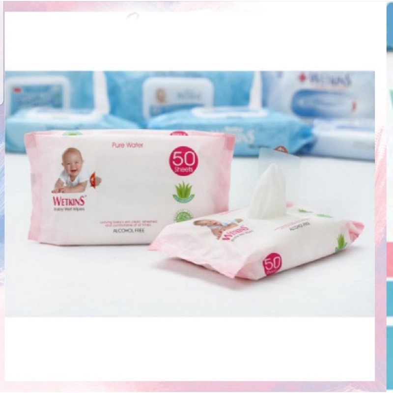Jual TISSUE BASAH WETKINS BABY 50 SHEET TISU BASAH ANTISEPTIC | Shopee ...