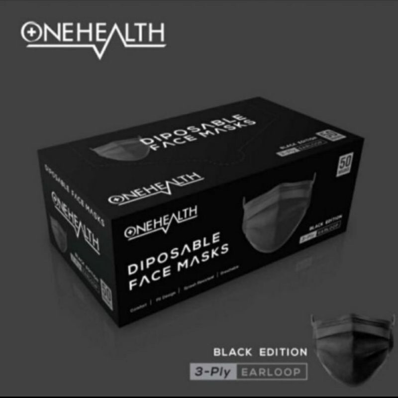 Jual Masker Onehealth 3 ply Black Edition Box isi 50 pcs | Shopee Indonesia