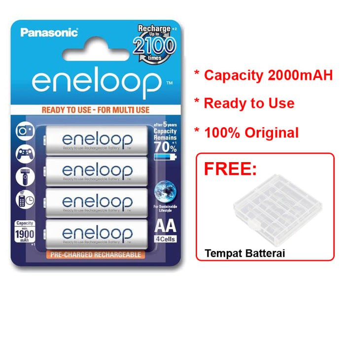 Jual Panasonic Eneloop AA 2000mAH - BP4 - Free Battery Case | Shopee ...