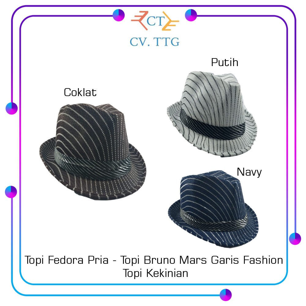 Jual Topi Fedora Pria - Topi Bruno Mars Garis Fashion - Topi Kekinian ...