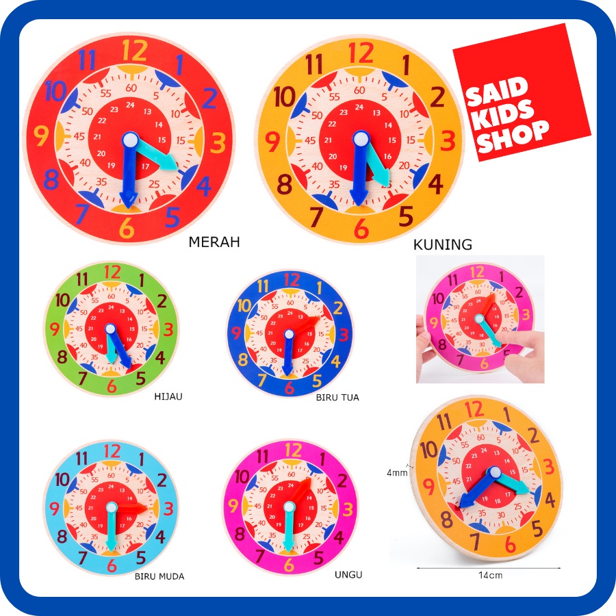 Jual Jam Kayu / Wooden Clock/ Mainan Edukasi Jam Kayu 1 | Shopee Indonesia