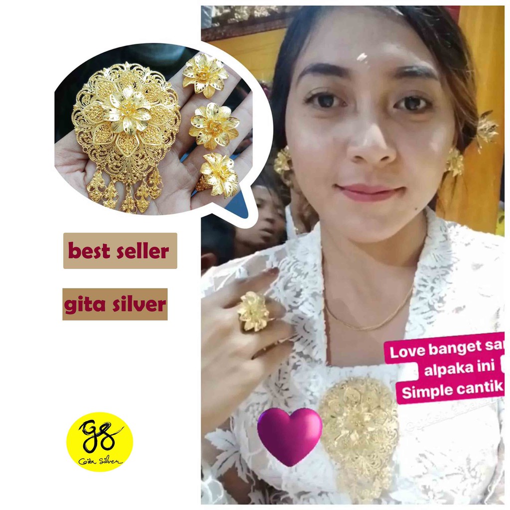 Jual bros alpaka bali set kebaya motif mawar | Shopee Indonesia