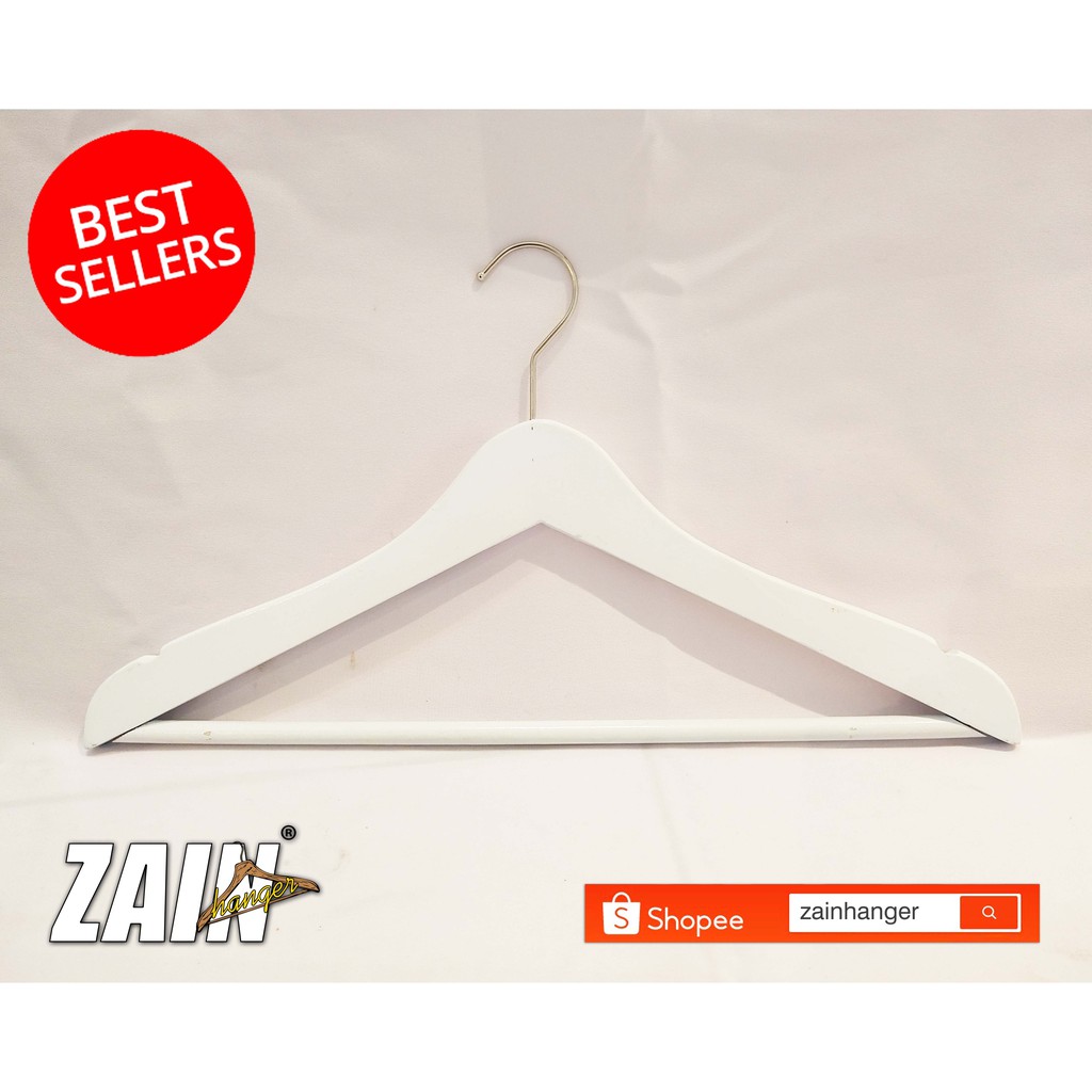 Jual HANGER KAYU BAJU DEWASA + PALANG KAYU + WARNA PUTIH | Shopee Indonesia