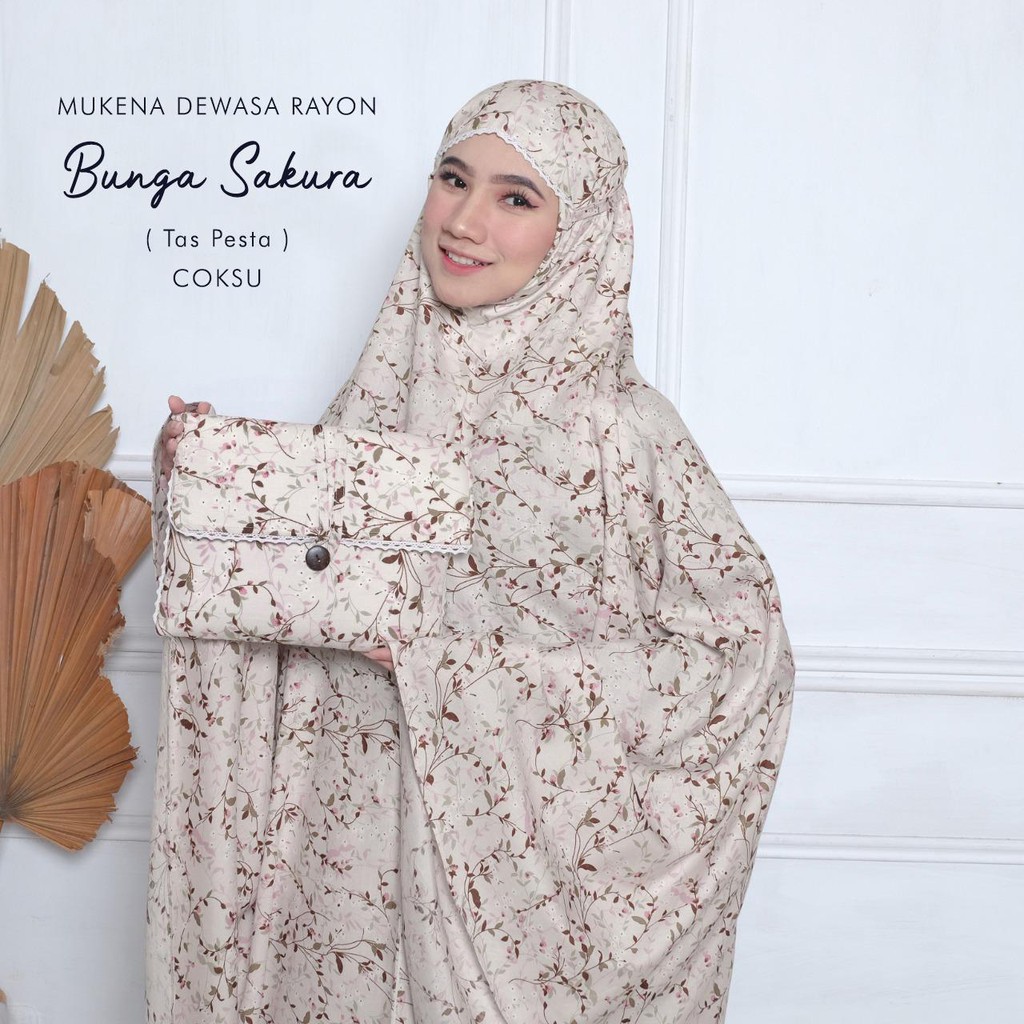 Jual MUKENA BALI TASIK - MUKENA DEWASA RAYON BUNGA SAKURA TAS PESTA ...