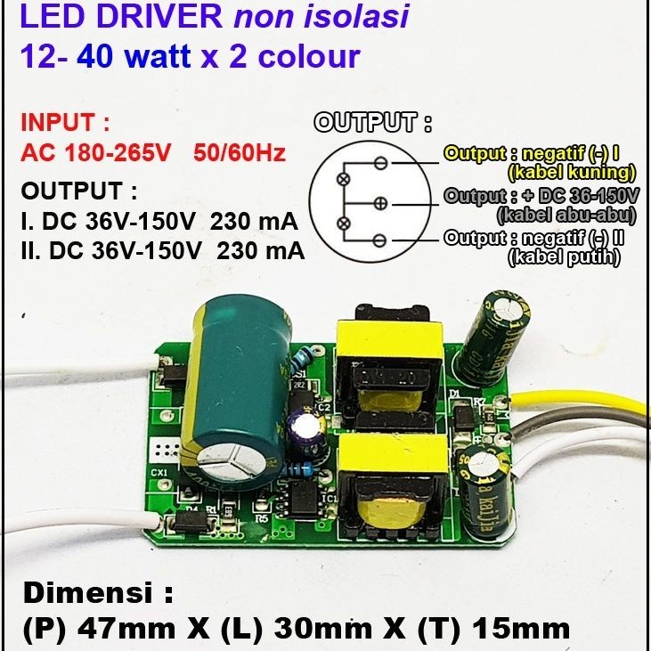 Jual LED Driver 12 - 40 Watt x 2 Colour 230 mA AC - DC Tanpa Casing ...