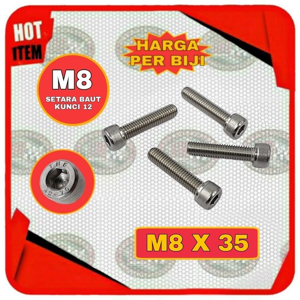 Jual Baut L STAINLESS M8 x 35 || M8x35 ( Setara Baut Kunci 12 | Panjang 35 mm / 3,5 cm ...