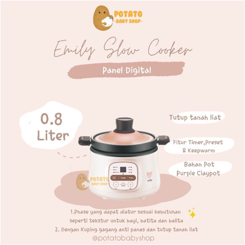 Jual Emily Slow Cooker Purple Claypot 0.8L ( Bear Premium Slowcooker ...