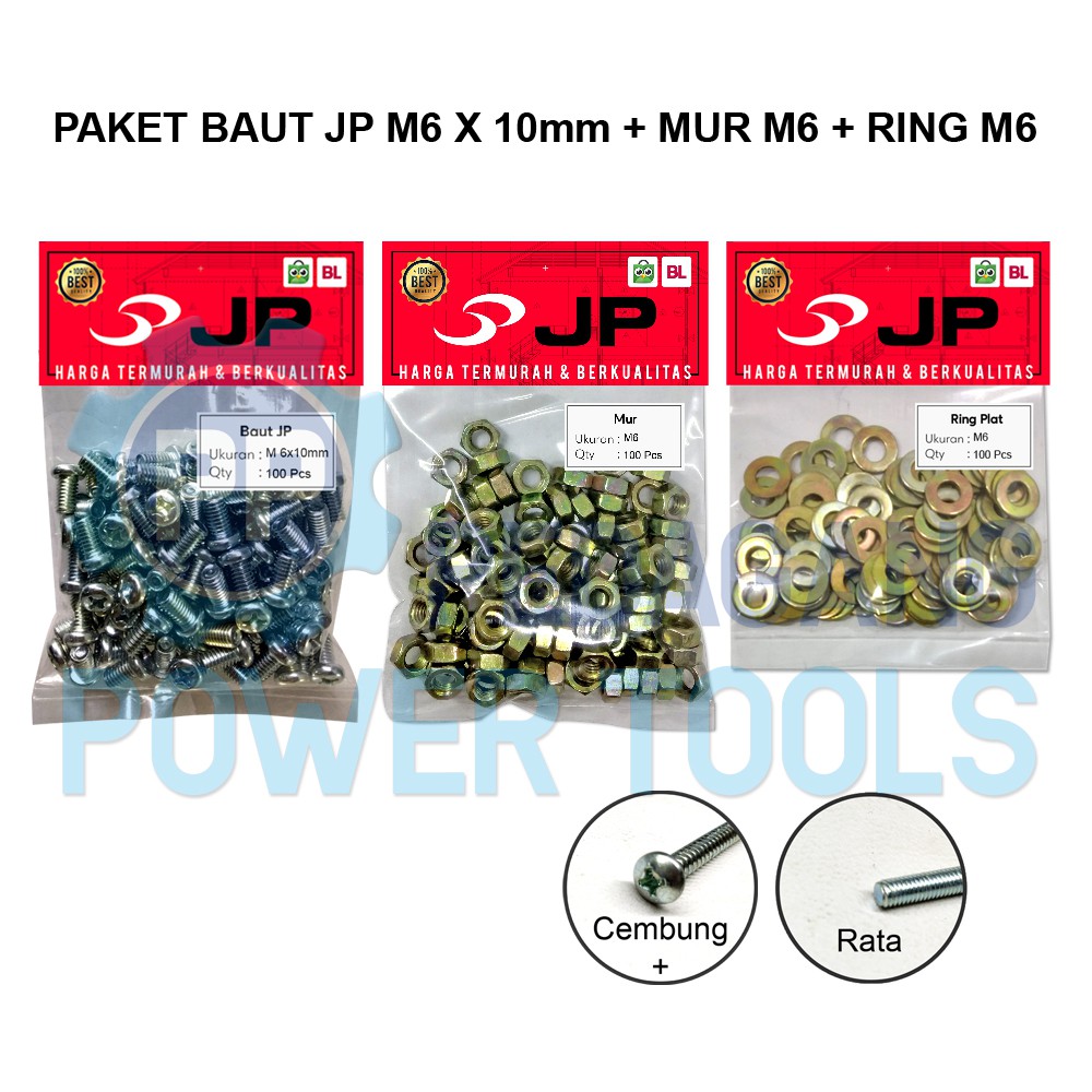 Jual PAKET 3 SET JP M 6x10 BAUT MUR RING PLAT M 6 x 10 MUR M6 ISI 100 PCS | Shopee Indonesia