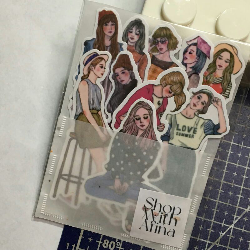 Jual Sticker Aesthetic | 10 pcs OOTD Girls Illustration Stickers Vol. 1 ...