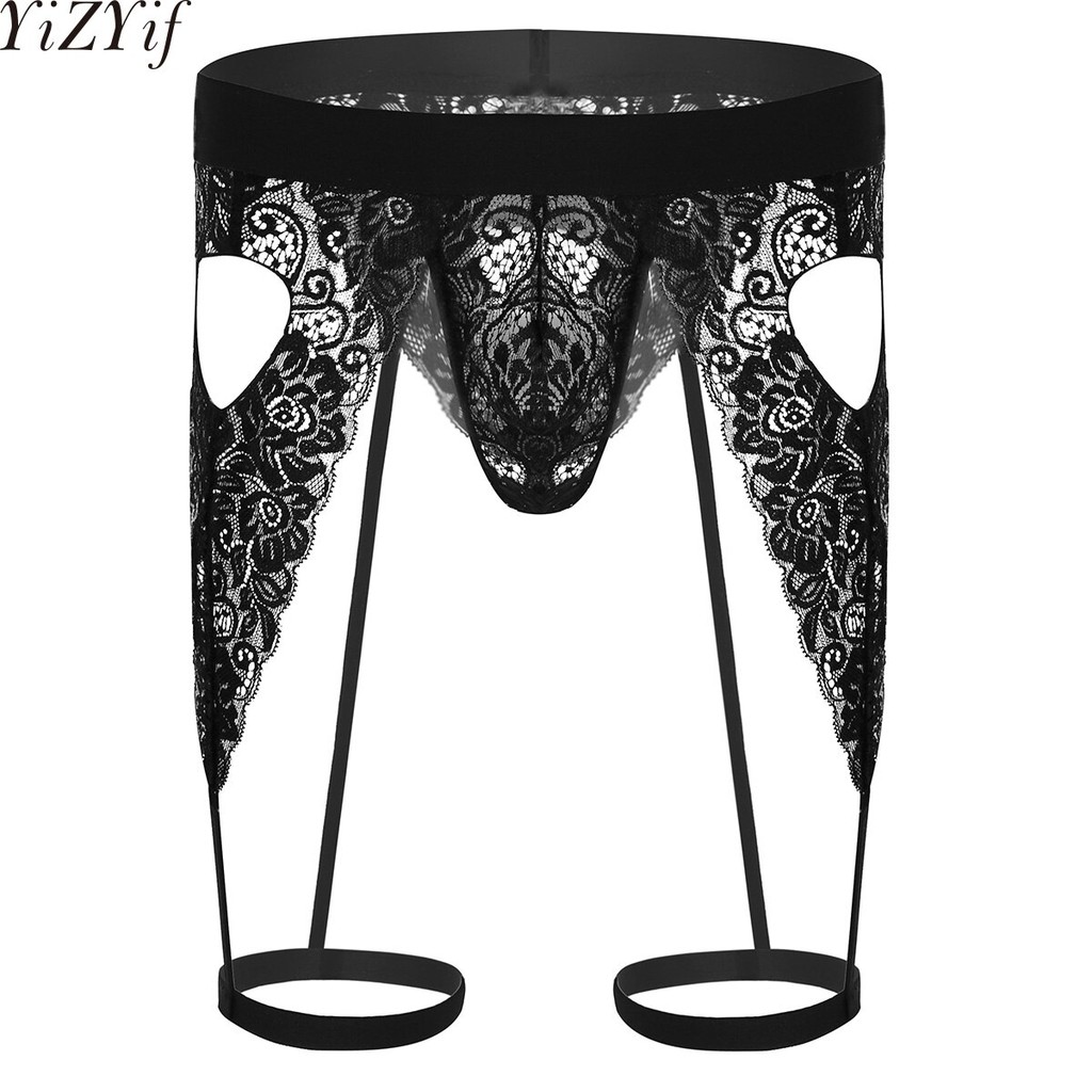 Jual Bebas Ongkir Yizyif Black Mens Lingerie See Through Floral Lace