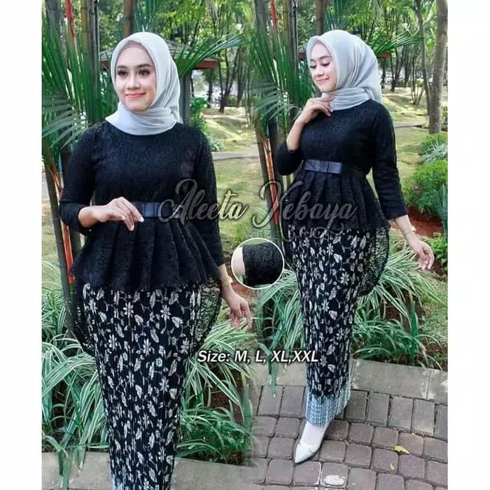 Jual SETELAN KEBAYA BRUKAT / KEBAYA BROKAT MODERN WARNA HITAM PUTIH ...