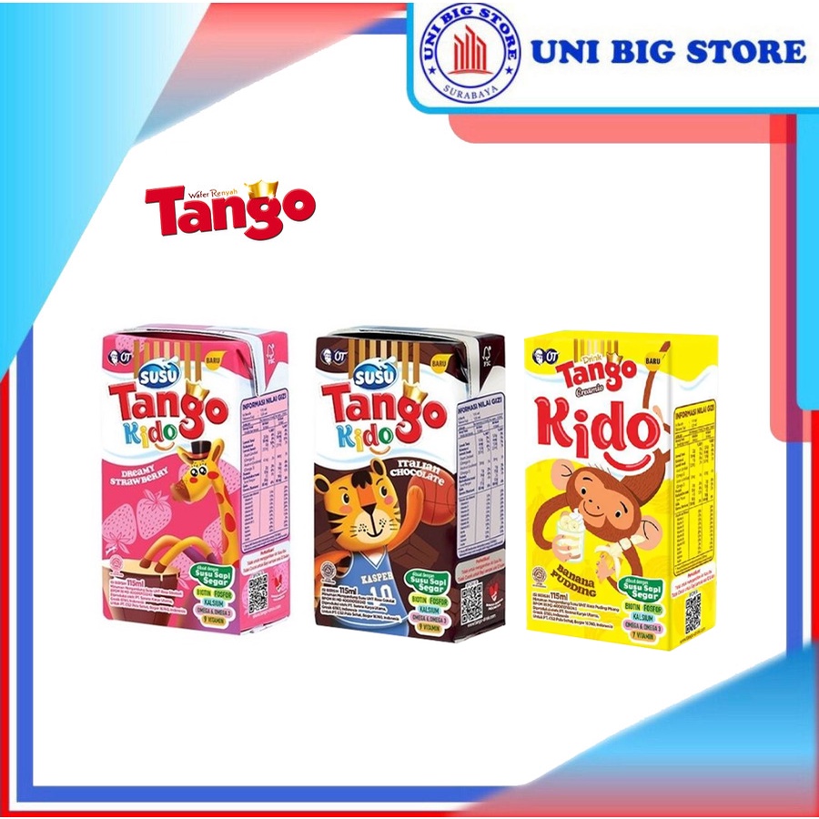 Jual Tango tetra SUSU Kido UHT Milk Strawberry Chocolate Banana 115 ml ...