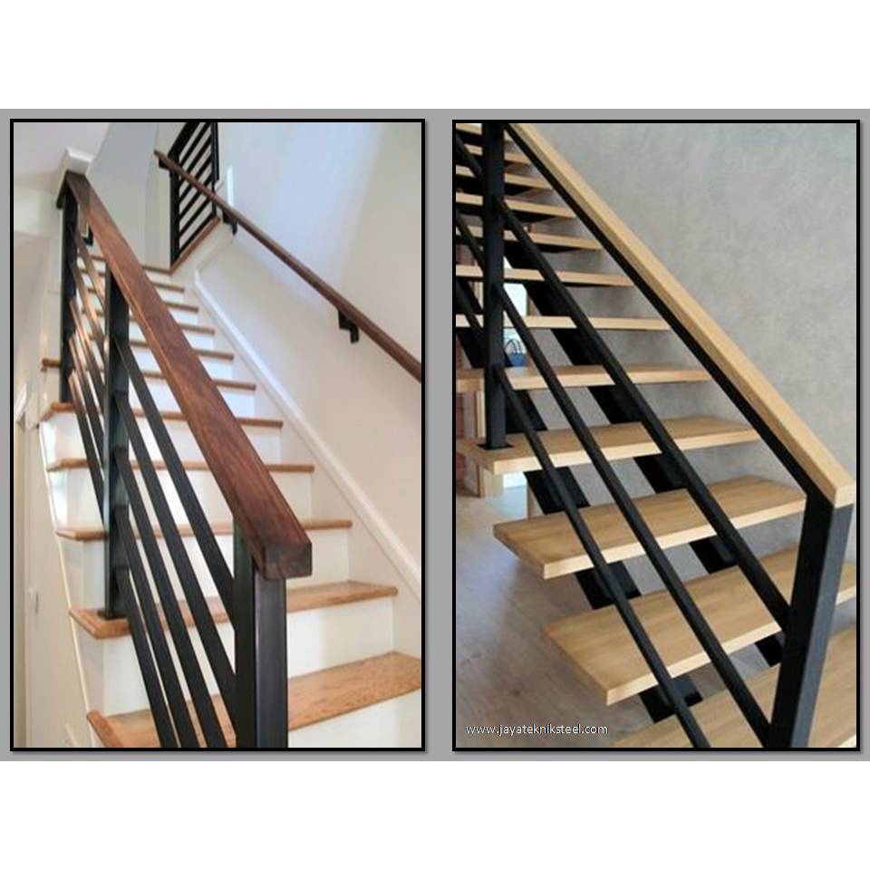 Jual Reling Tangga Besi Railling Tangga Minimalis Pegangan Kayu Murah ...