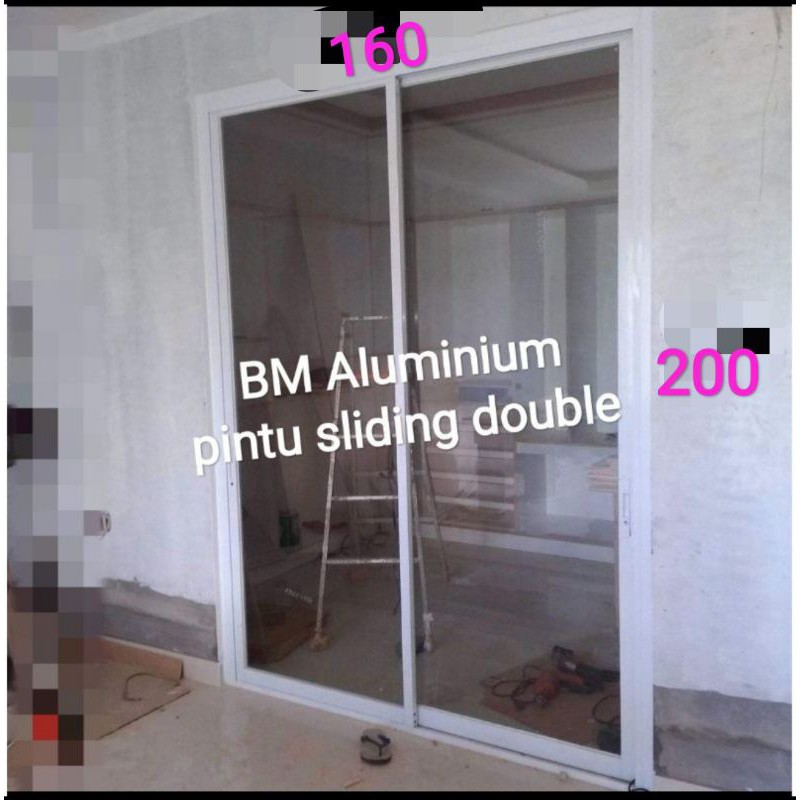 Jual pintu sliding double aluminium rel bawah/atas | Shopee Indonesia