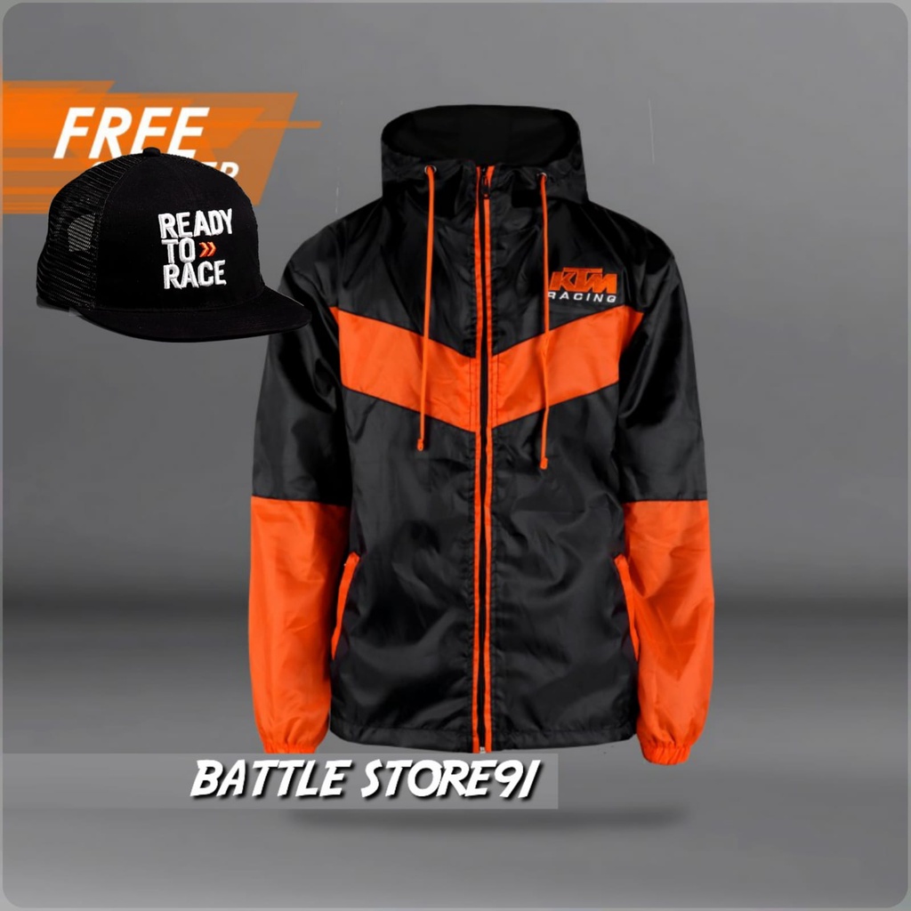 Jual JAKET PARASUT KTM 2 TONE WATERPROOF (BLACK x ORANGE) /RACING/TRAIL ...