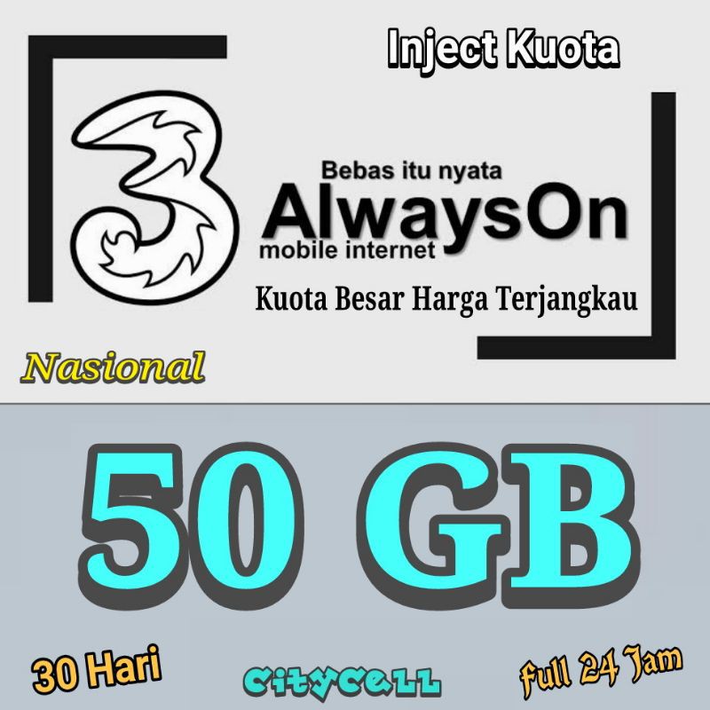 Jual Paket Data TRI 50GB Full 24 Jam berlaku Nasional | Shopee Indonesia
