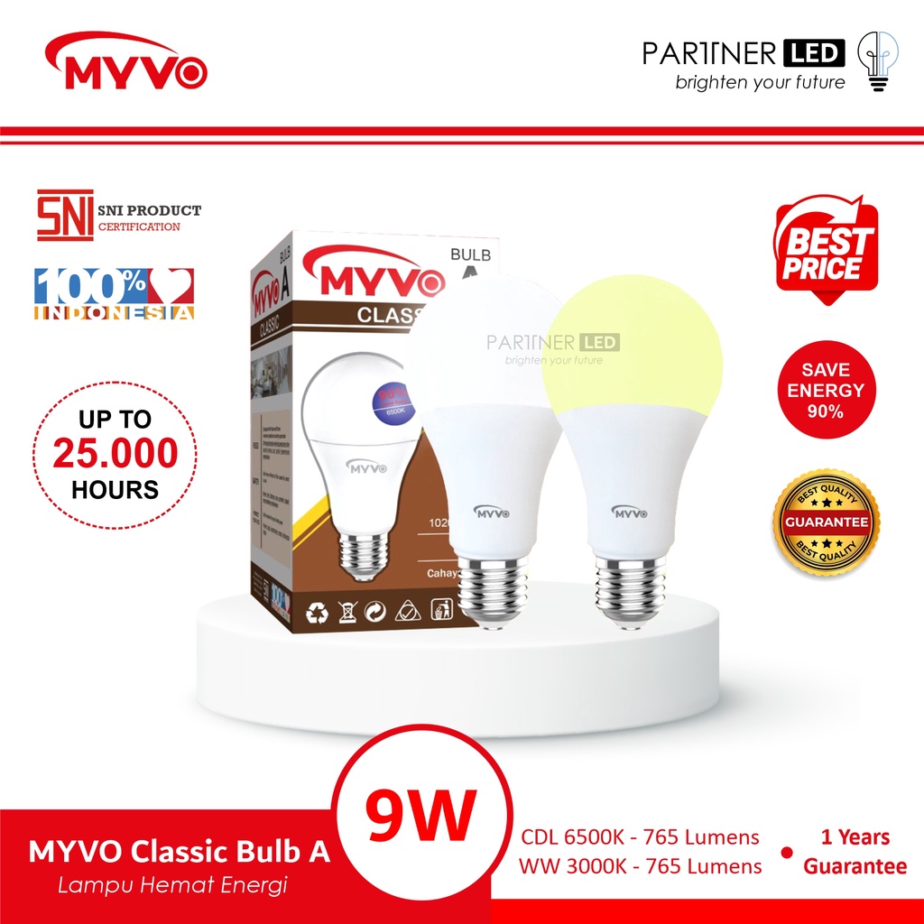 Jual MYVO LAMPU LED BOHLAM/BOLAM CLASSIC BULB A 9 WATT LED HEMAT ENERGI 9W 7W 5W 3W MURAH IRIT ...