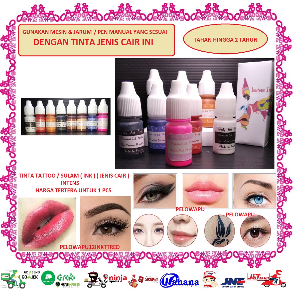 Jual TINTA TATO SULAM ALIS BIBIR BADAN CAIR INTEN MERAH HITAM PUTIH ...