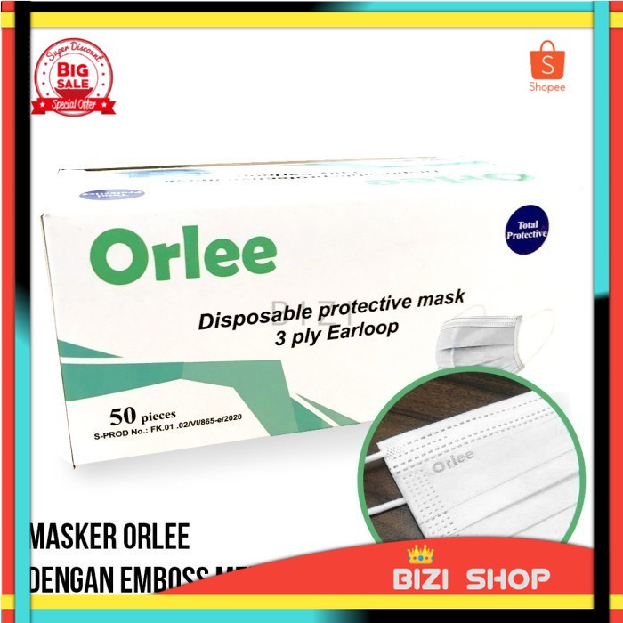 Jual Masker 3 ply Hitam Full Black Orlee Medis 3ply Earloop Kemenkes 50 ...