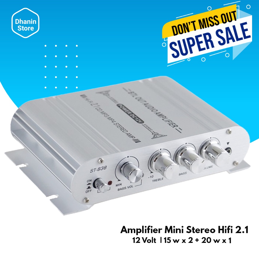 Jual Power Amplifier Amplifer Ampli Audio Mobil Mini Stereo 2.1 Hifi 12 ...