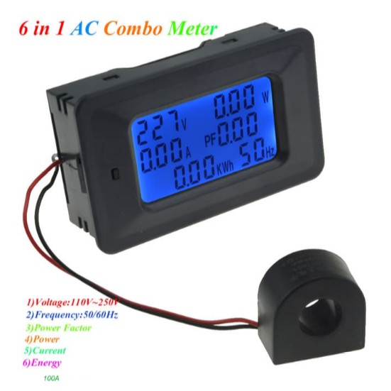 Jual KWH Meter cos phi Hertz Digital AC100A Ammeter Voltmeter Wattmeter ...