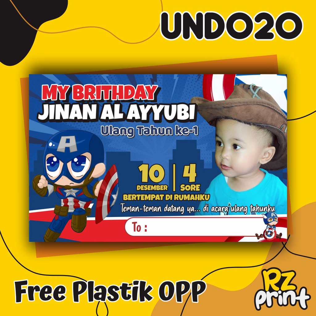 Jual Undangan ulang tahun anak / happy birthday anak / custom foto nama ...