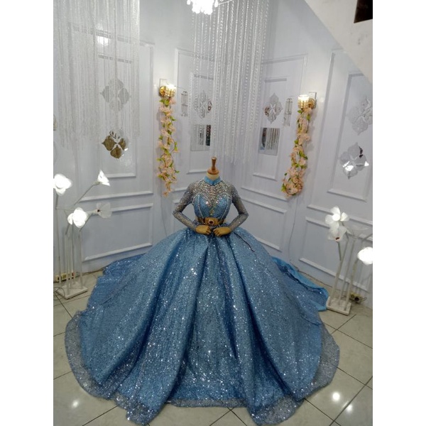 Jual PREMIUM !!! GAUN PENGANTIN FROZEN/BABY BLUE MEWAH DAN FULL PAYET ...