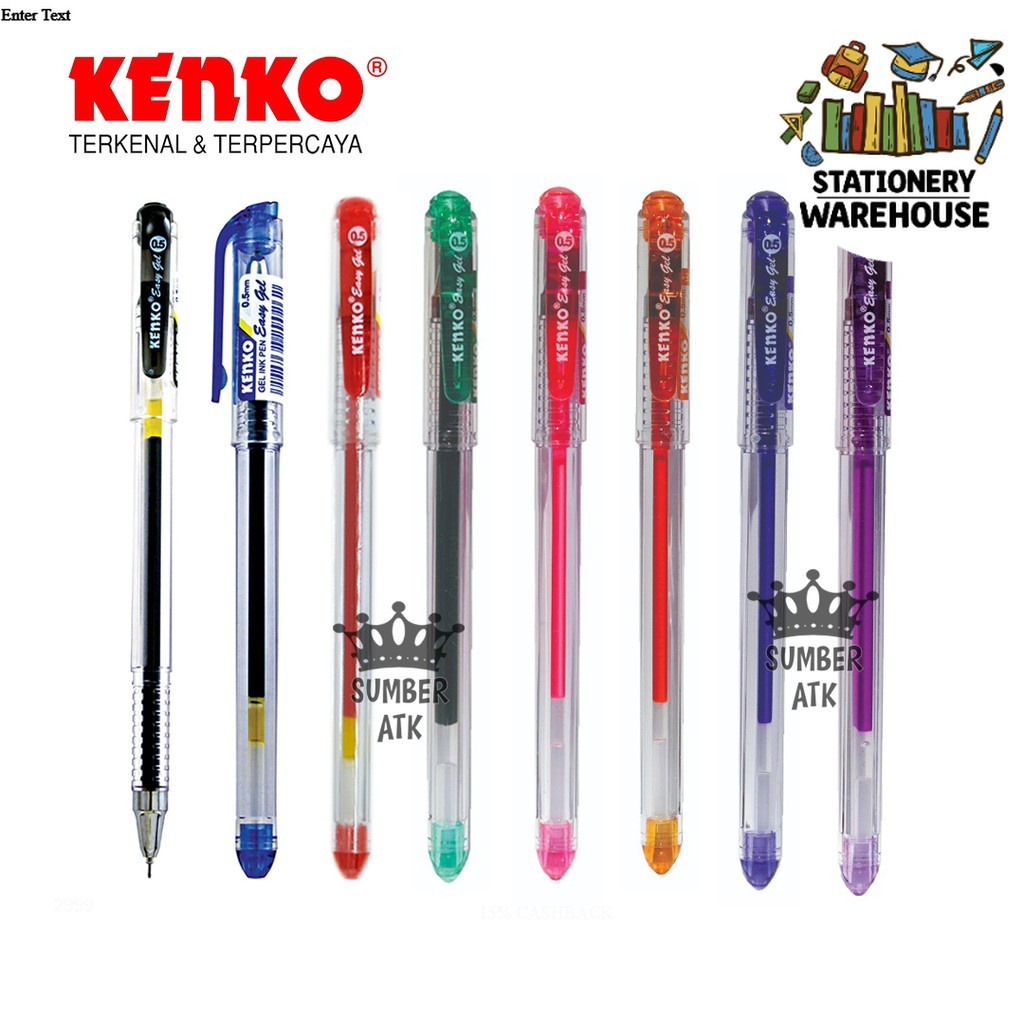 Jual GEL PEN Easy Gel 0.5 mm KENKO Pulpen Hitam , Biru , Merah , Orange , Violet , Green , Pink ...