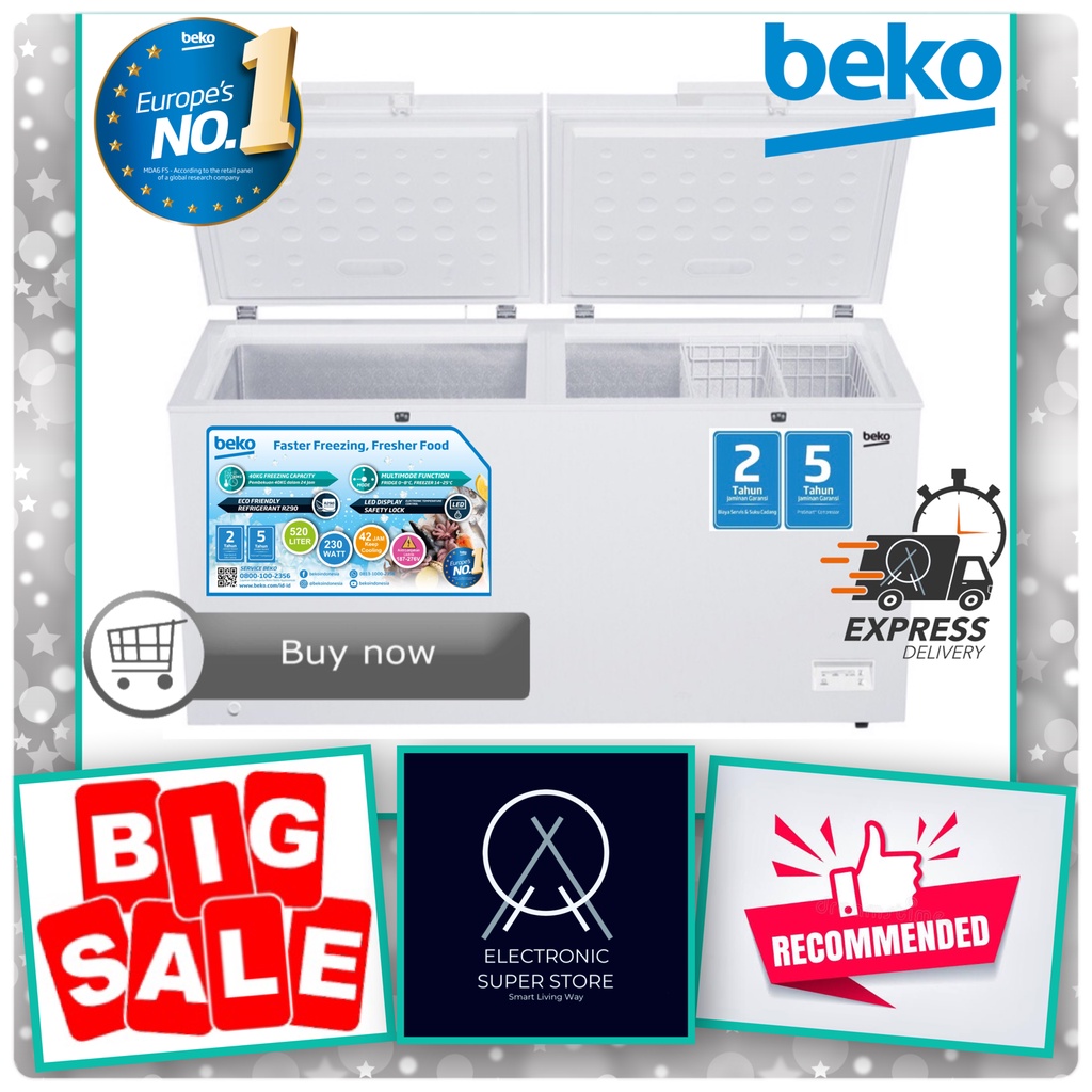 Jual BEKO CHEST FREEZER BOX 520L CF-5202WD LOW WATT FAST FREEZING ...