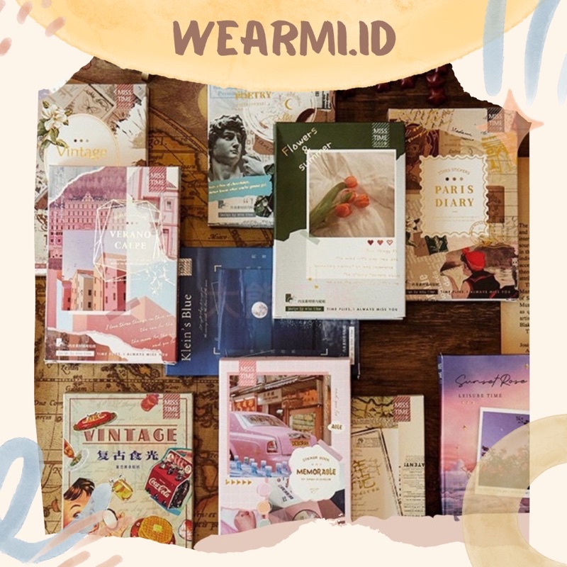 Jual 55 pcs/box Kertas Motif + Sticker Motif Aesthetic Box Scrapbook ...