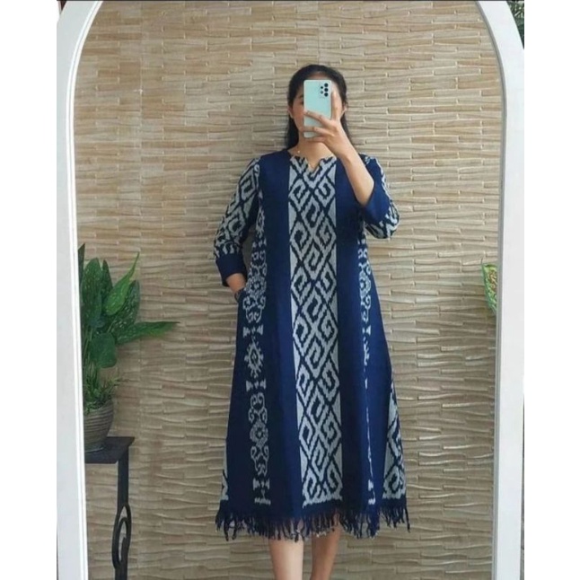 Jual dress tenun rumbai - dress tenun kekinian - dress tenun modern ...