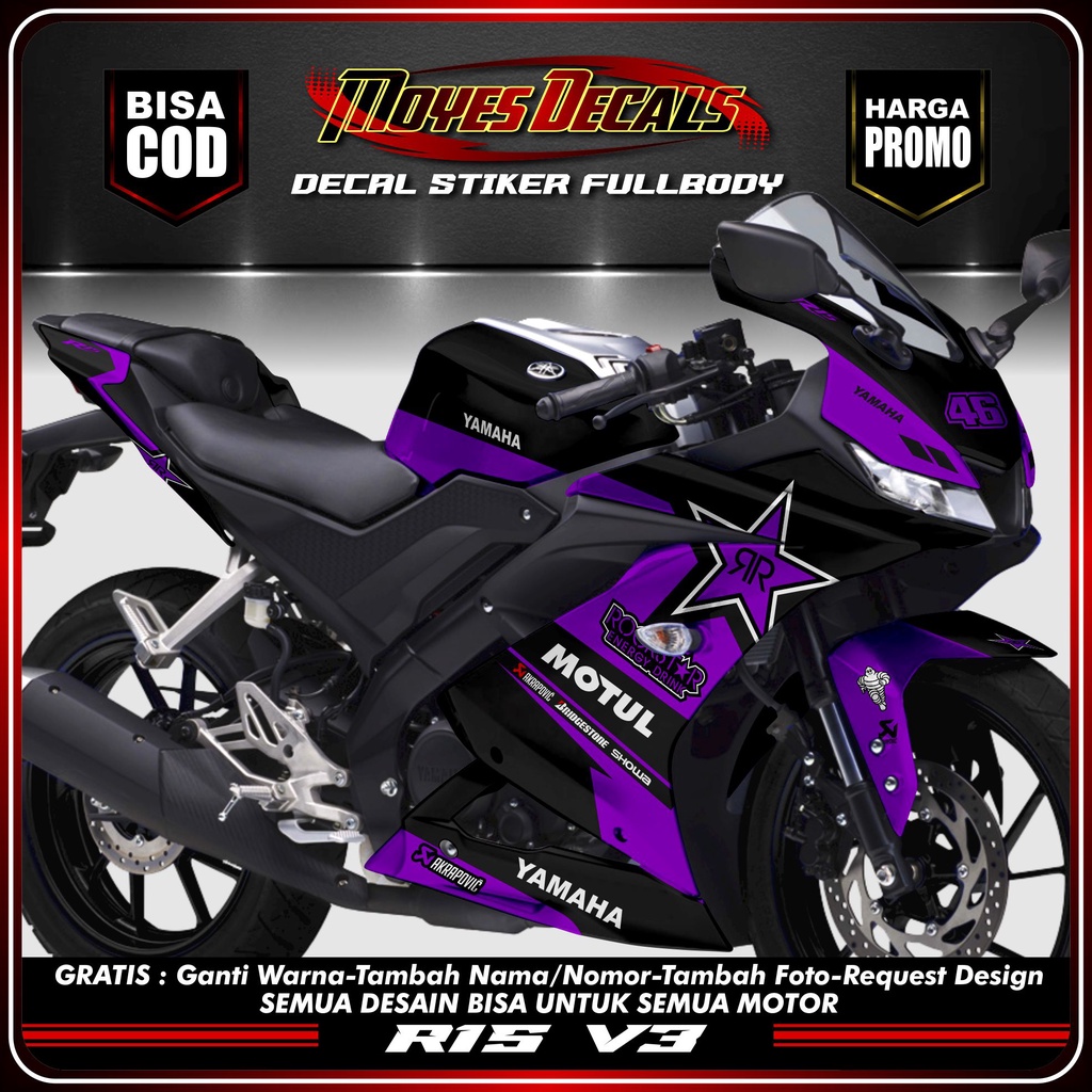 Jual BISA COD Sticker Striping Decal Yamaha R15 V3 Fullbody Rockstar ...