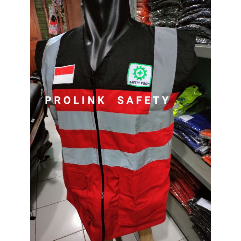 Jual ROMPI SAFETY BAHAN DRILL DALAM PAKAI FURING MERAH HITAM BERLOGO K3 ...