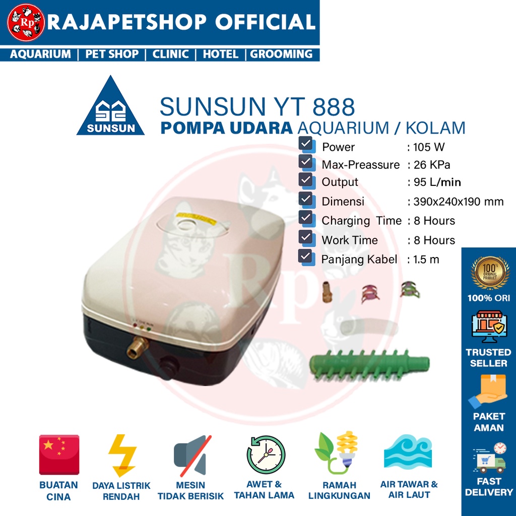 Jual ( POMPA UDARA ) SUNSUN AC DC HI BLOW AIR PUMP YT 888 AERATOR KOLAM | Shopee Indonesia