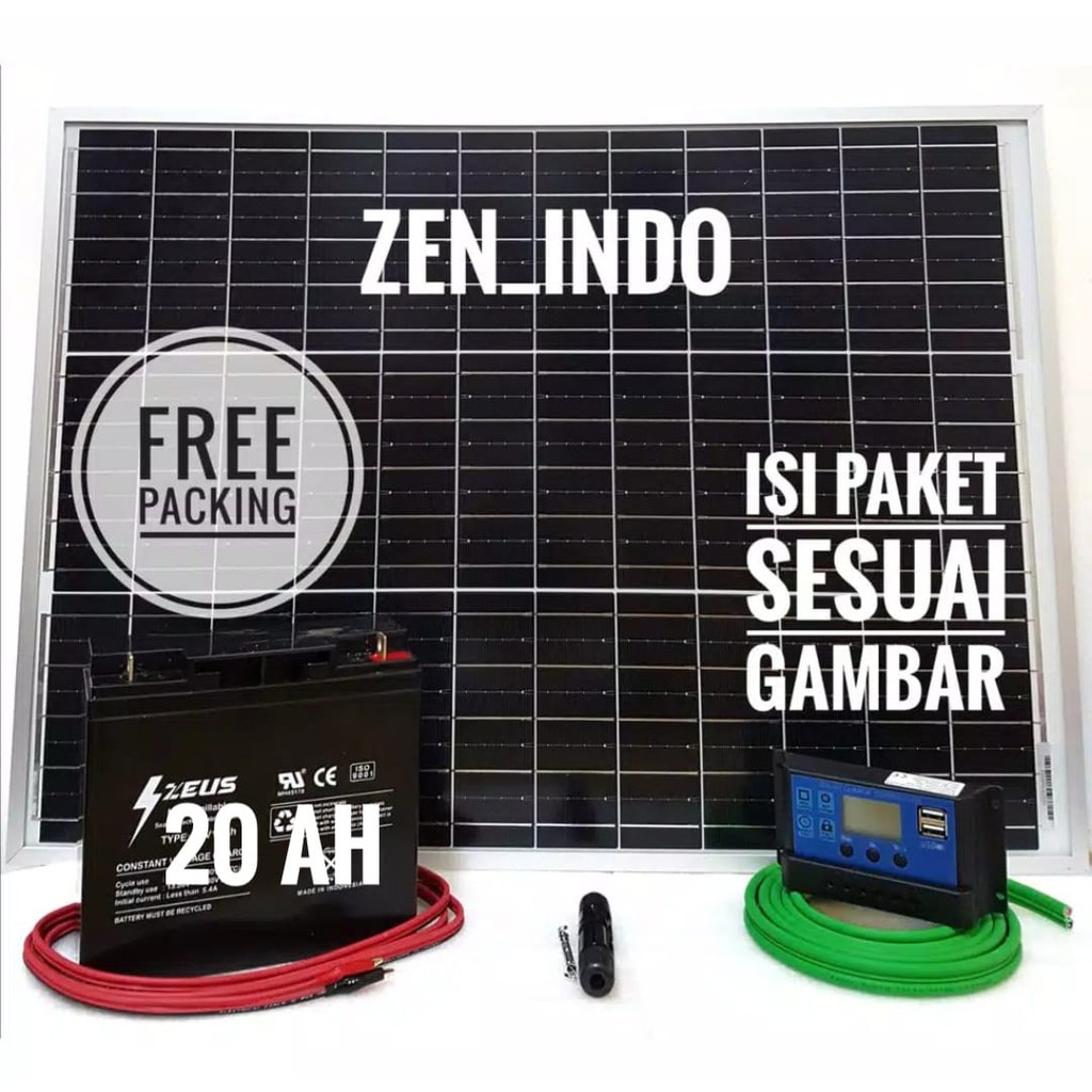 Jual Paket Solar Panel Surya 50WP termasuk Aki 12V 20AH free packing ...