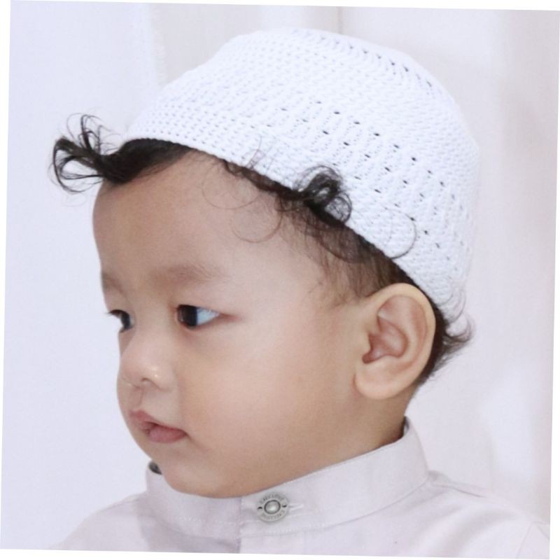 Jual Peci Rajut Hitam Polos anak anak Kopiah Haji Putih Pria Keren ...