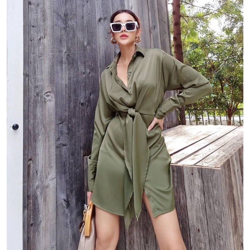 Jual Asava Dress Korean Simple Casual Sexy Kemeja Mini Busui Button ...